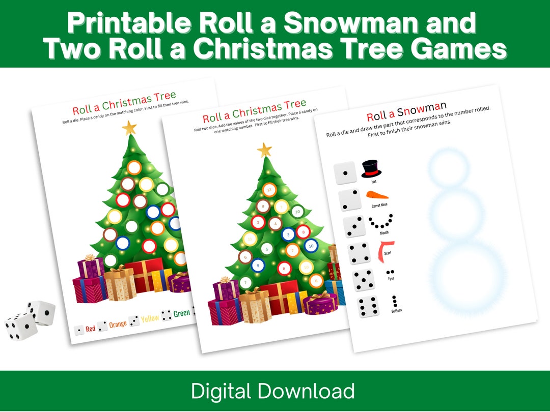 Roll a Christmas Tree Game Printable Roll a Snowman Roll a - Etsy