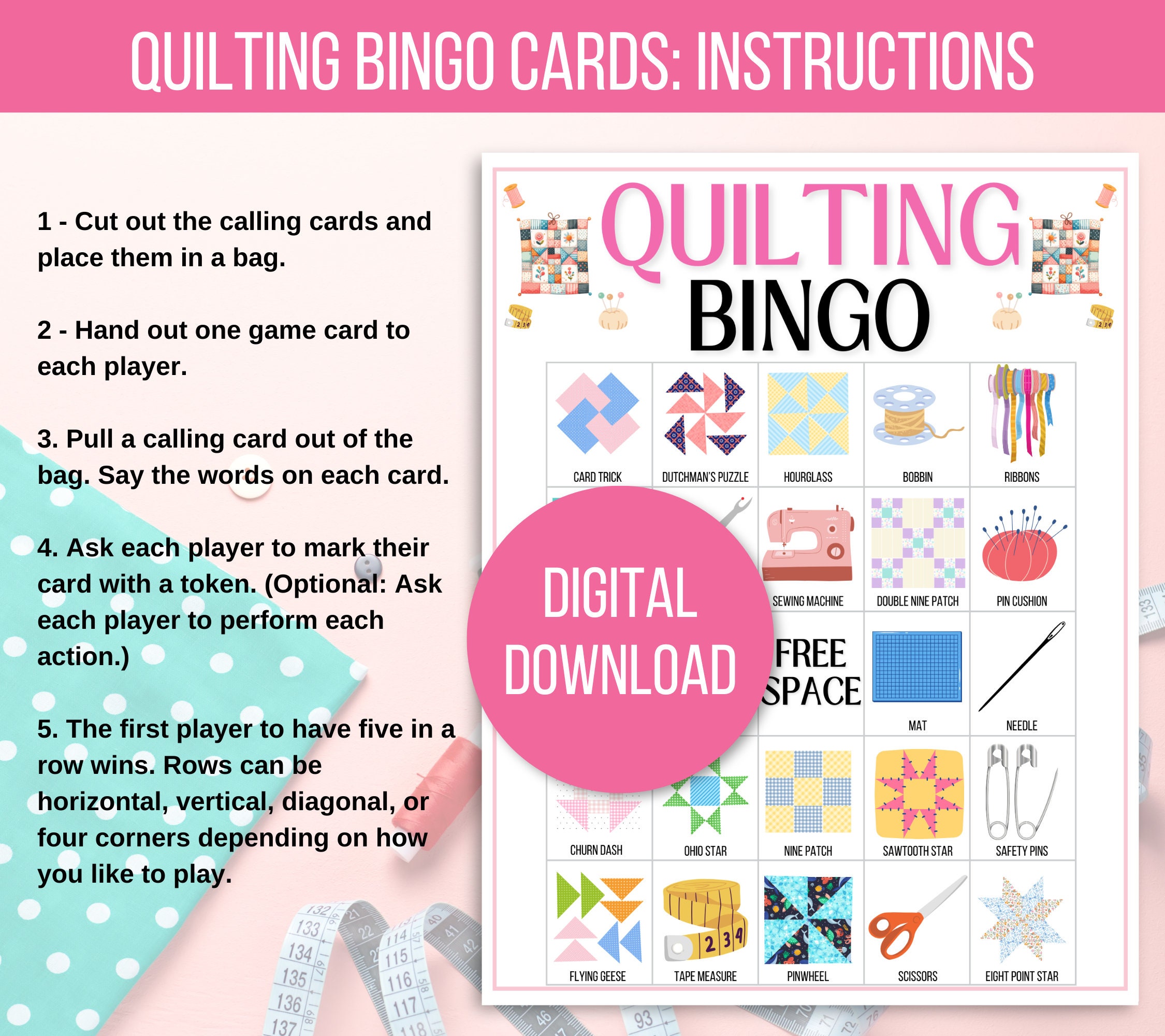 Quilt Bingo, 60 Printable Quilt Bingo Cards, Quilting Bingo, Quilting ...