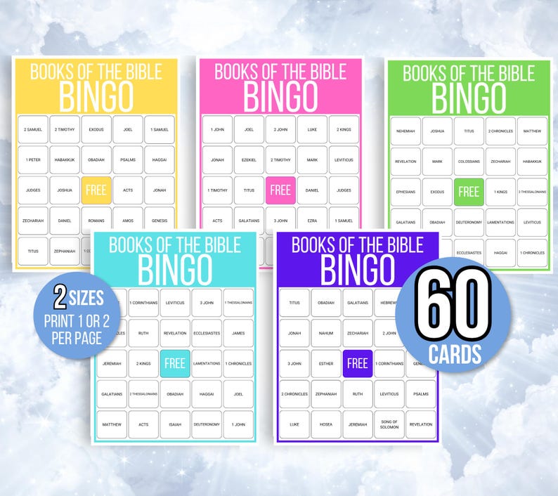 Books of the Bible Bingo, Bible Bingo, 60 Bible Bingo Cards, Bible ...