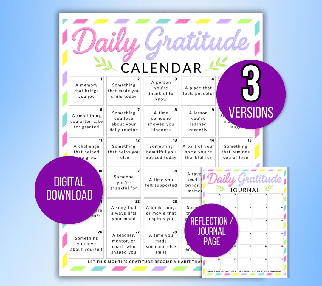 30 Days of Gratitude Challenge, Gratitude Calendar, Gratitude Questions ...