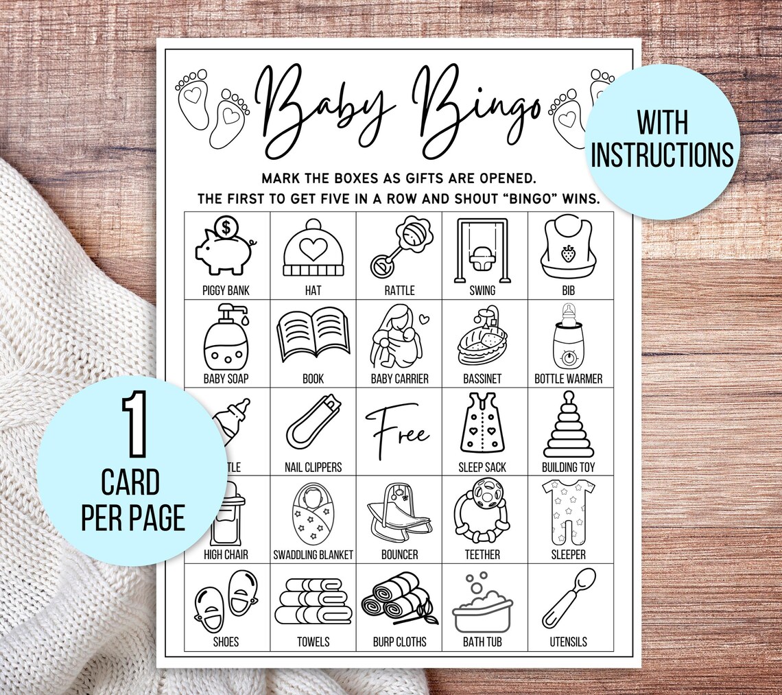 Baby Bingo, 60 Baby Bingo Cards, Baby Shower Bingo, Baby Shower Game ...
