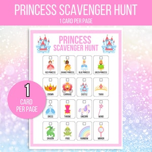 Princess Scavenger Hunt, Printable Princess Party Game, Princess ...