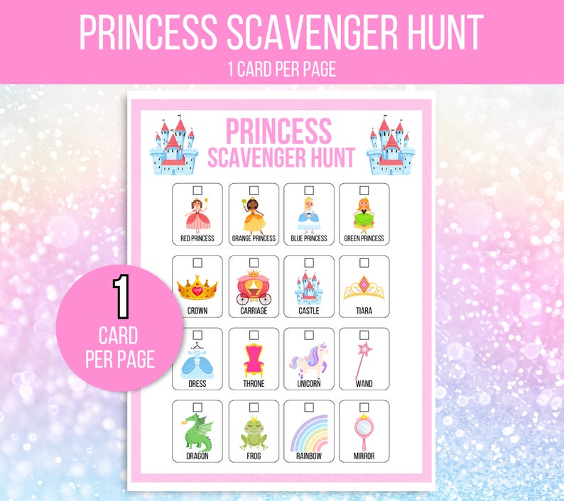 Princess Scavenger Hunt, Printable Princess Party Game, Princess ...
