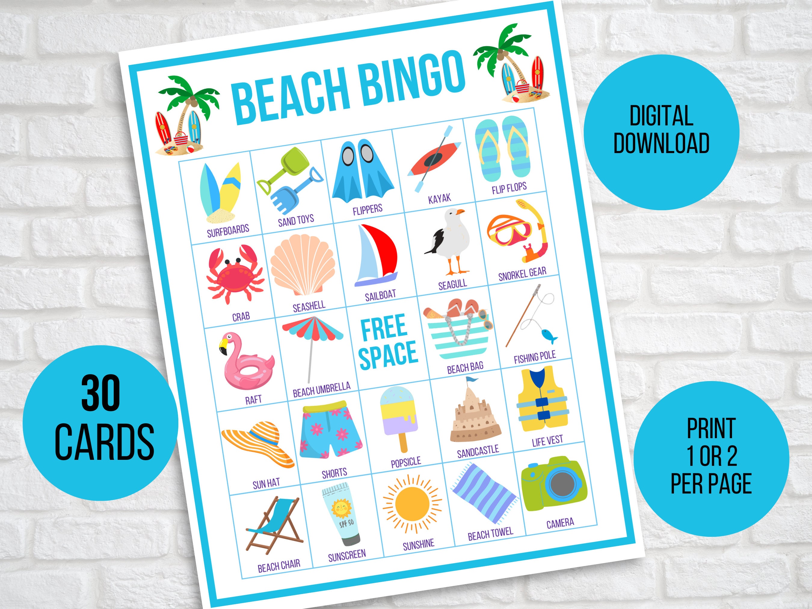 Beach Bingo Fun in the Sun Bingo 30 Printable Beach Bingo - Etsy