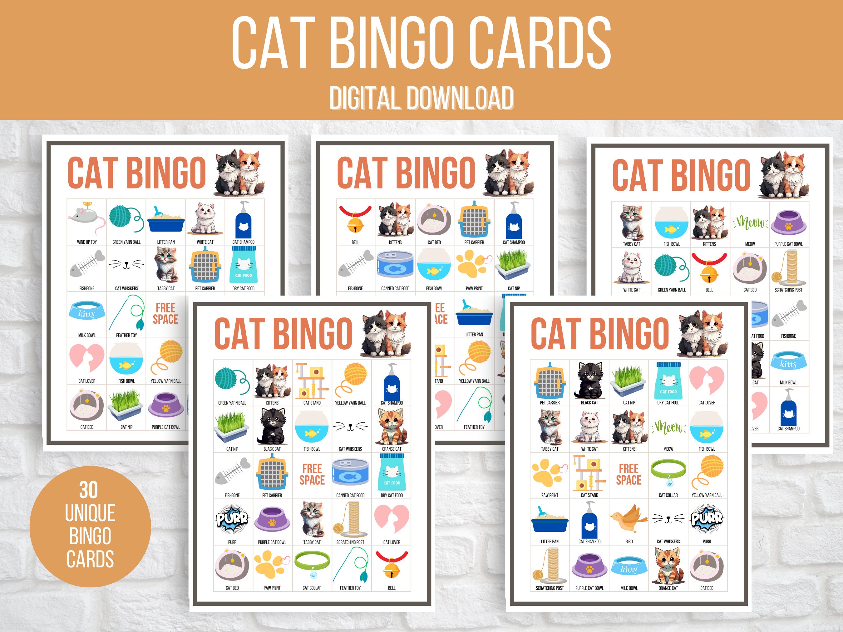 Cat Bingo 30 Printable Cat Bingo Cards Cat Birthday Party - Etsy UK