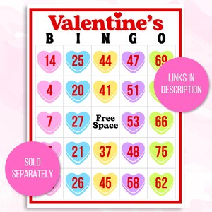 Valentine's Bingo, 100 Valentine's Day Bingo Cards, Valentine's Carte ...