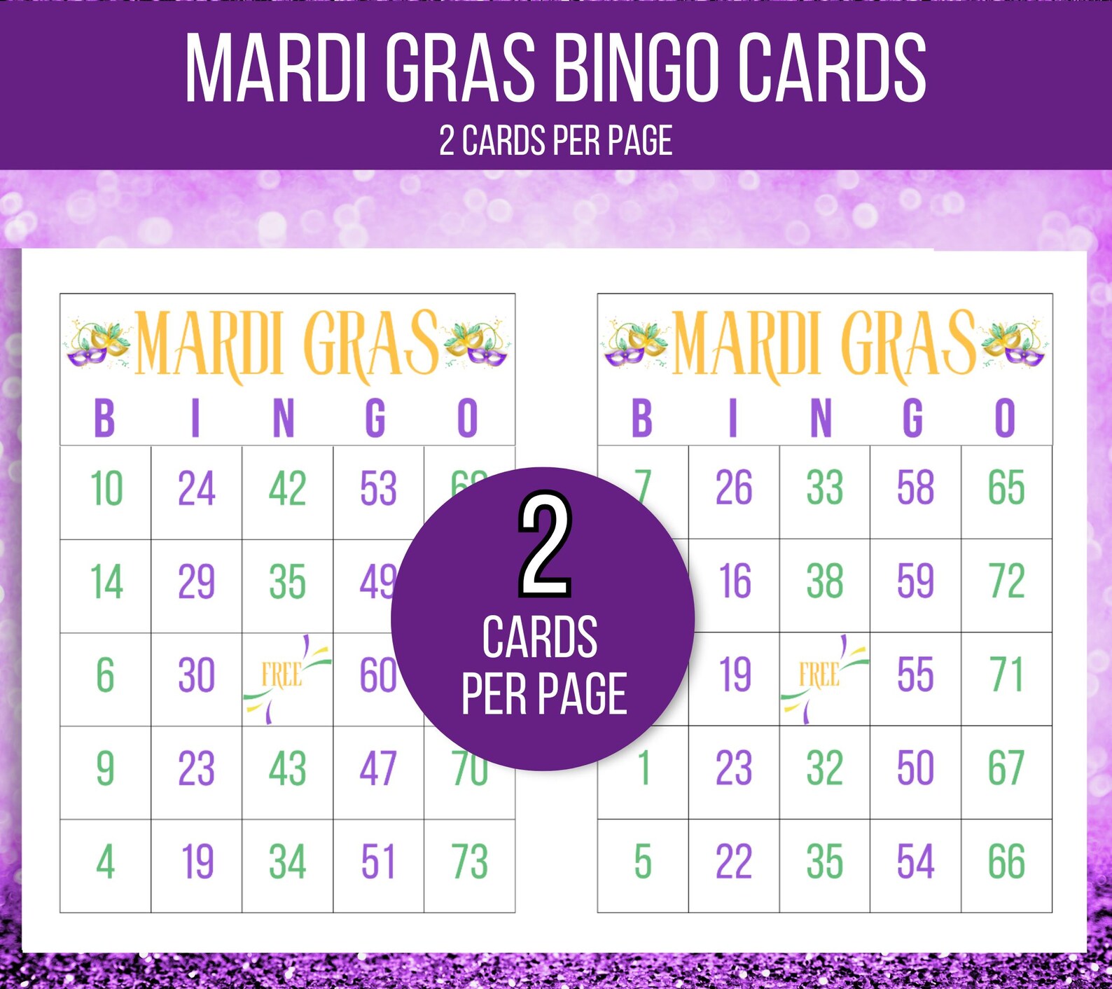 Mardi Gras Bingo, 100 Mardi Gras Bingo Cards, Mardi Gras Party Game ...