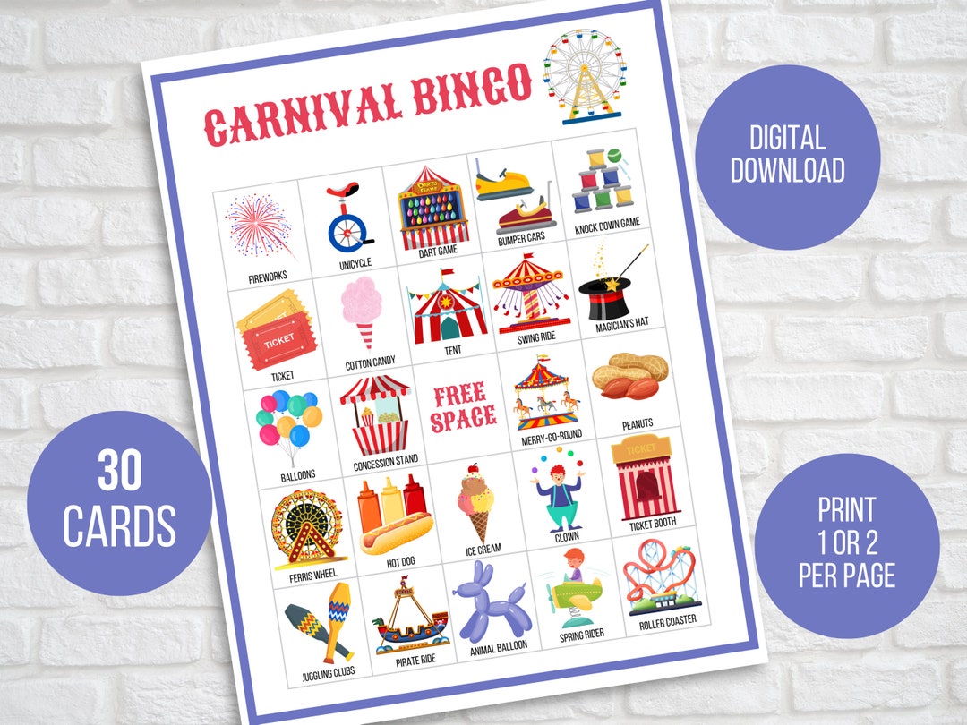 Carnival Bingo Carnival Game Carnival Party Activity - Etsy