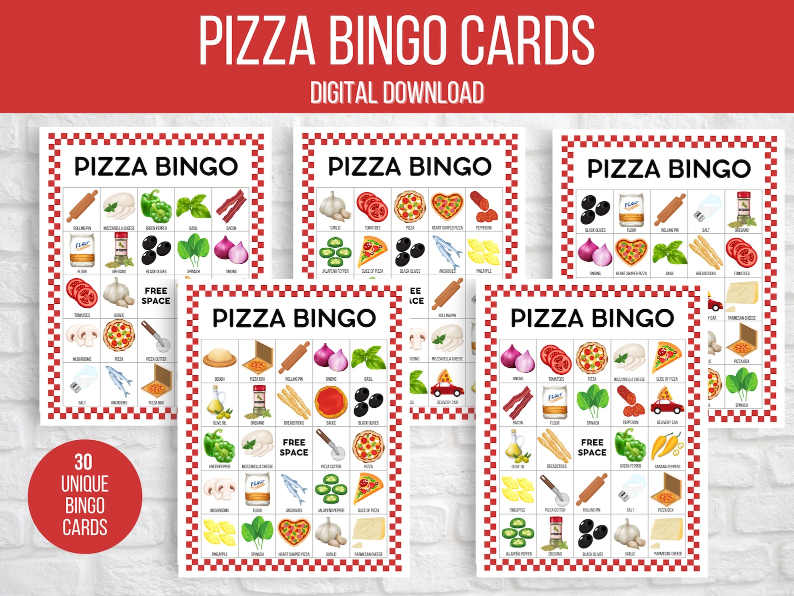 Pizza Bingo Pizza Party Bingo 30 Printable Pizza Bingo - Etsy
