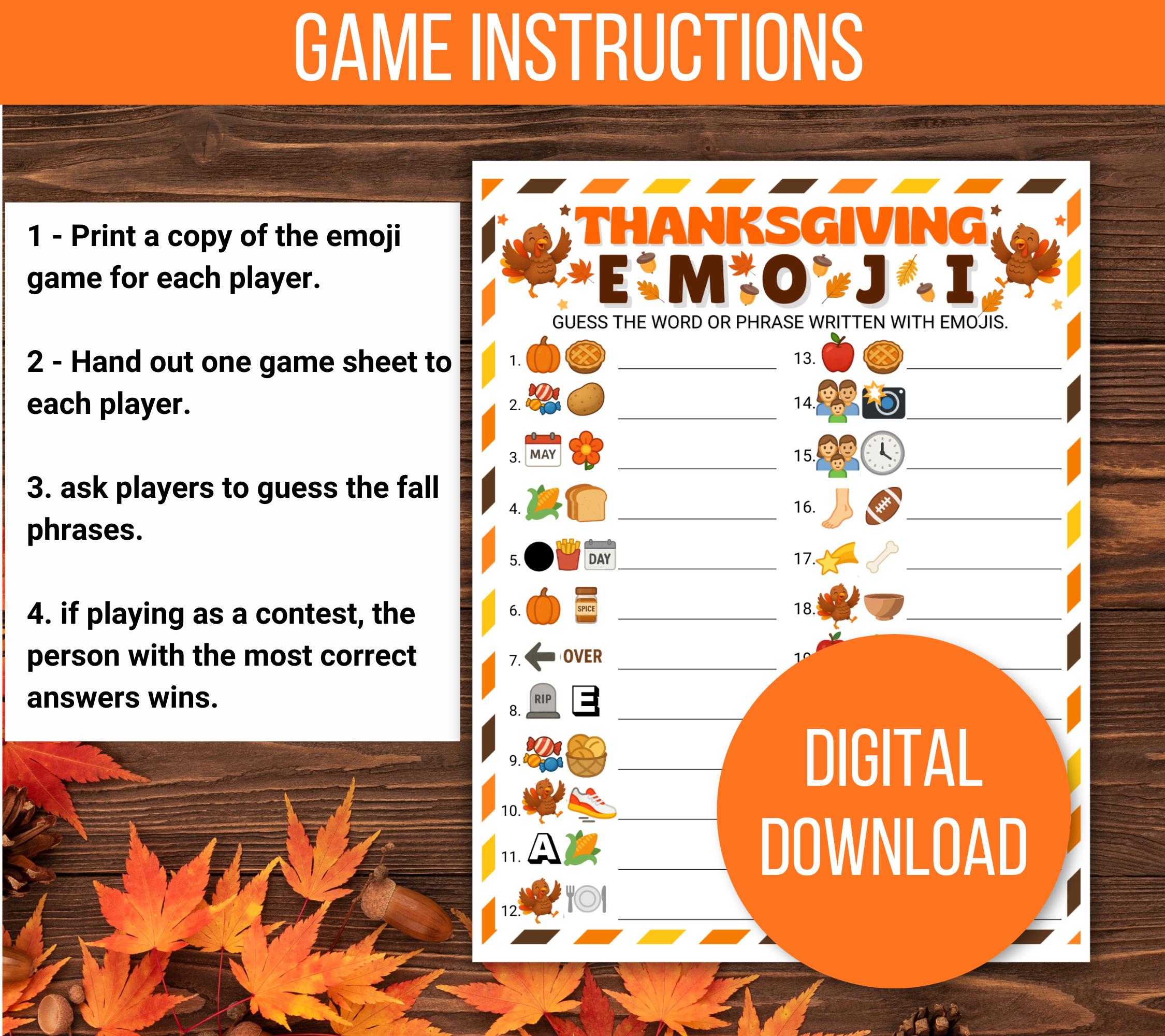 Thanksgiving Emoji Game, Emoji Thanksgiving Game, Thanksgiving Emoji ...