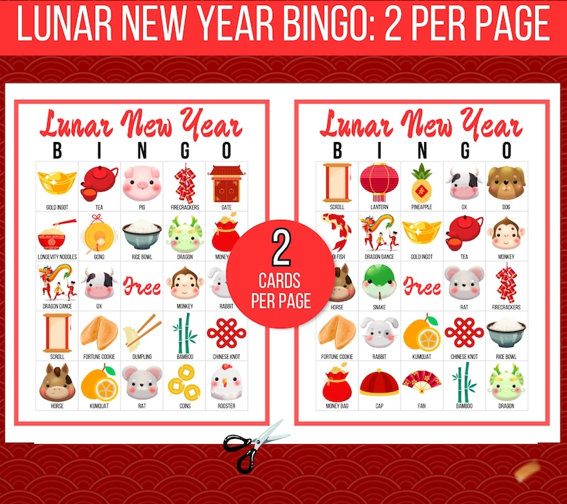 Lunar New Year Bingo, 30 Lunar New Year Bingo Cards, Lunar New Year ...