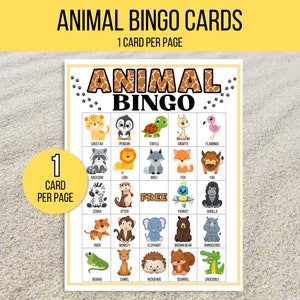 Animal Bingo, 30 Printable Animal Bingo Cards, Animal Party Game ...