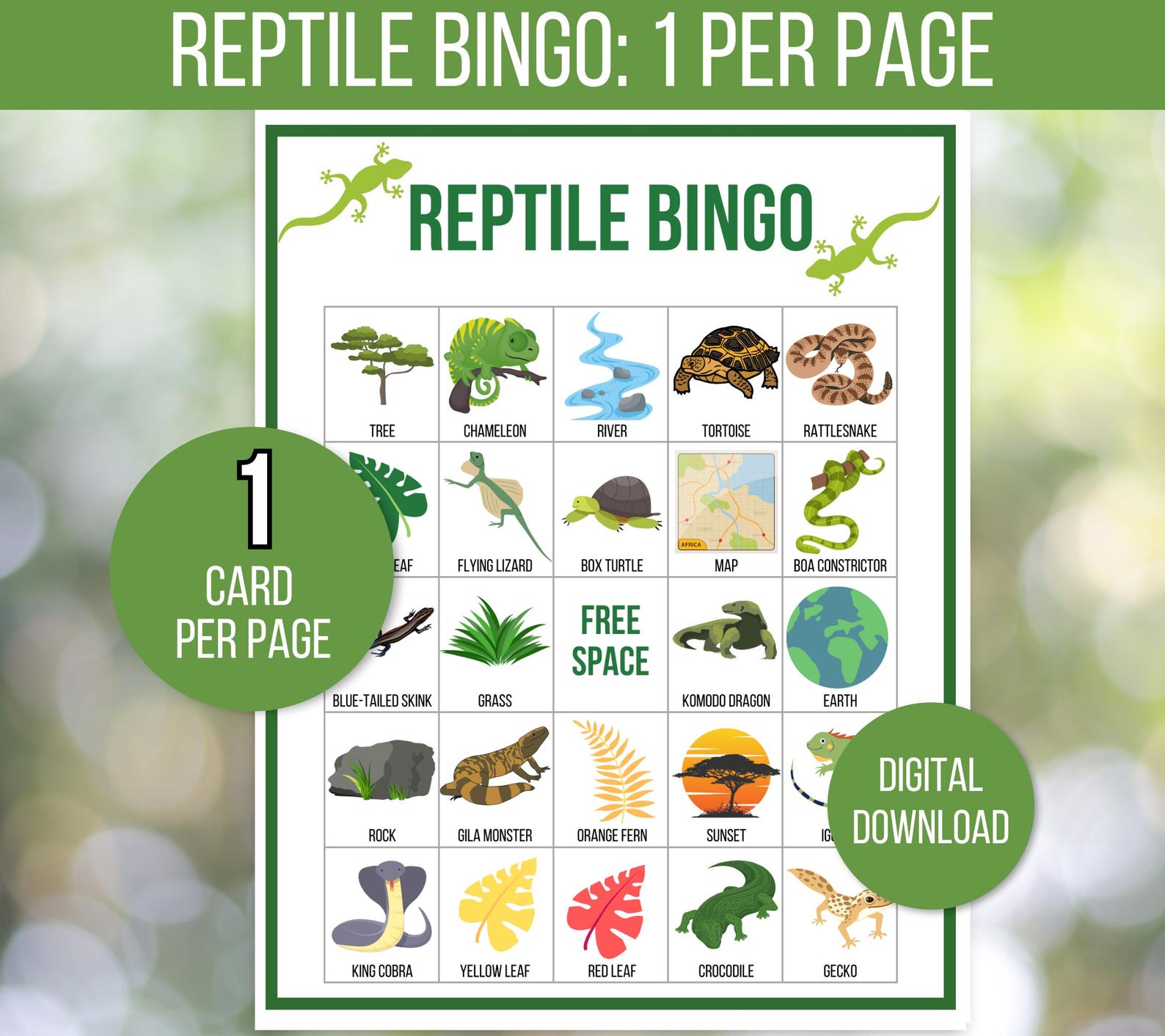 Reptile Bingo, 30 Printable Reptile Bingo Cards, Reptile Party Game ...