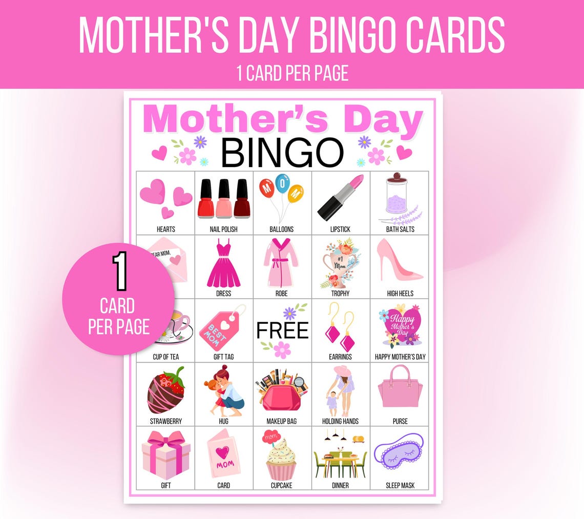 Printable Mother's Day Bingo, 60 Mother's Day Bingo Cards, Mother's Day ...