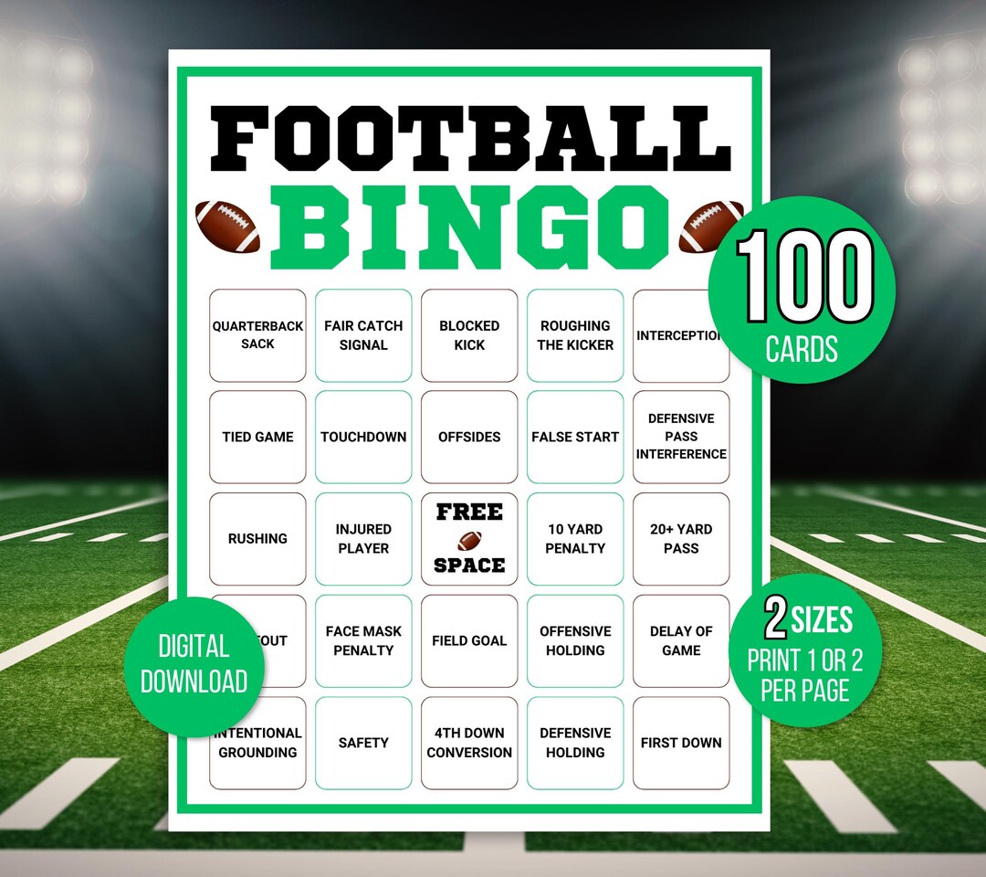 Football Bingo, 100 Unique Printable Football Bingo Cards, Football ...