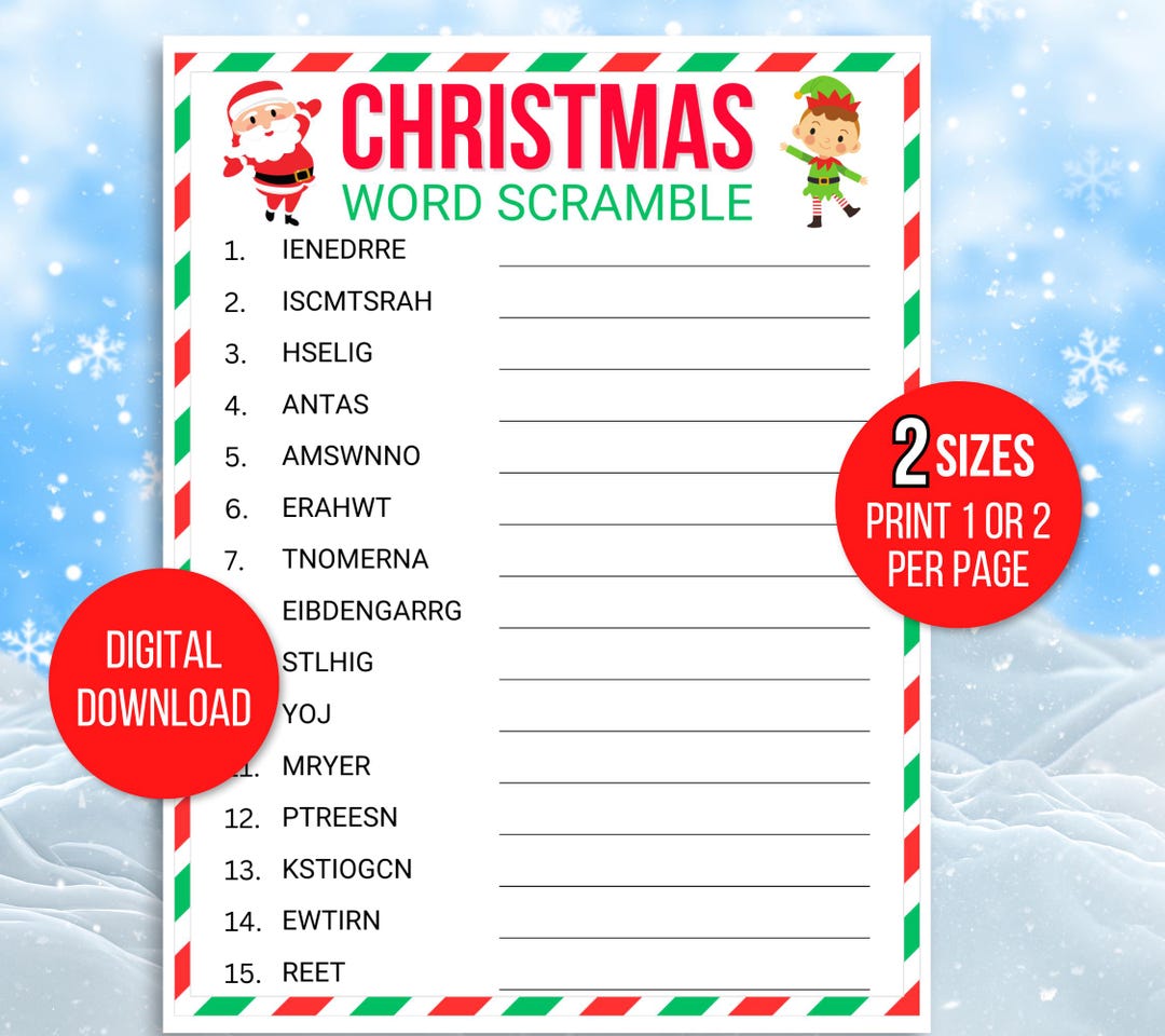 Christmas Word Scramble, Holiday Word Scramble, Fun Christmas Game ...