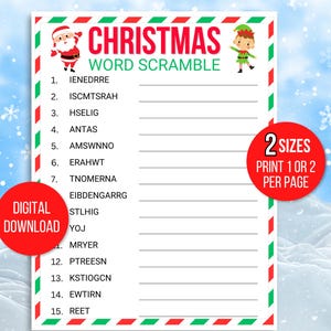Christmas Word Scramble, Holiday Word Scramble, Fun Christmas Game ...