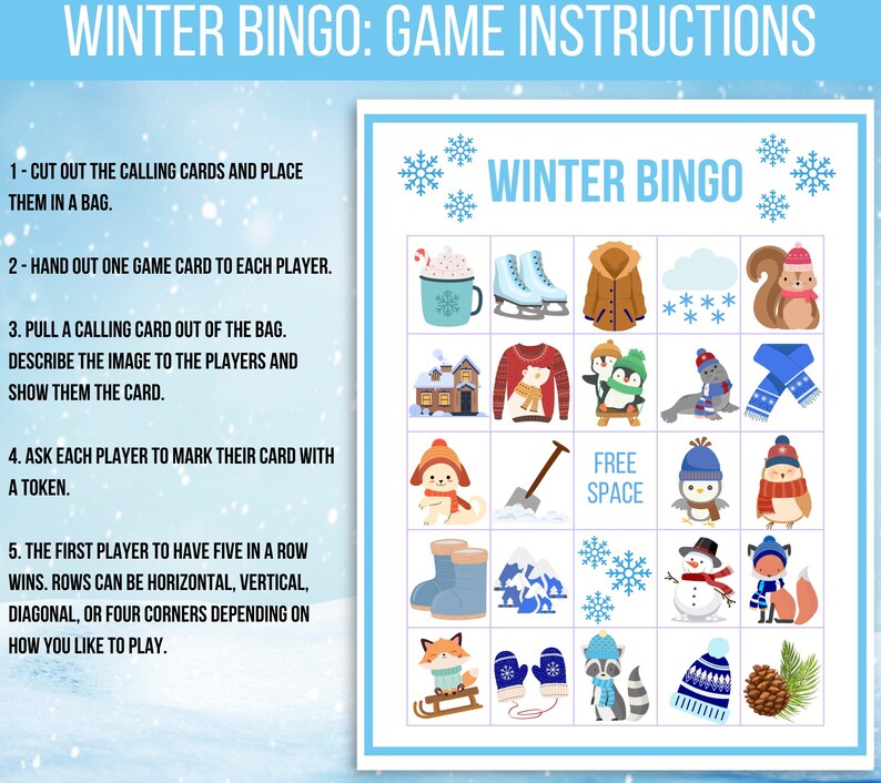 Winter Bingo, 30 Printable Winter Bingo Cards, Winter Activity for Kids ...