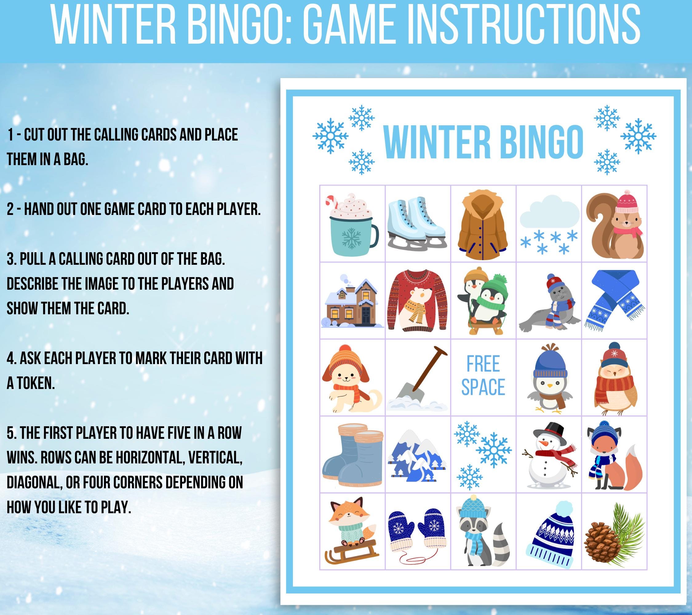 Winter Bingo, 30 Printable Winter Bingo Cards, Winter Activity for Kids ...