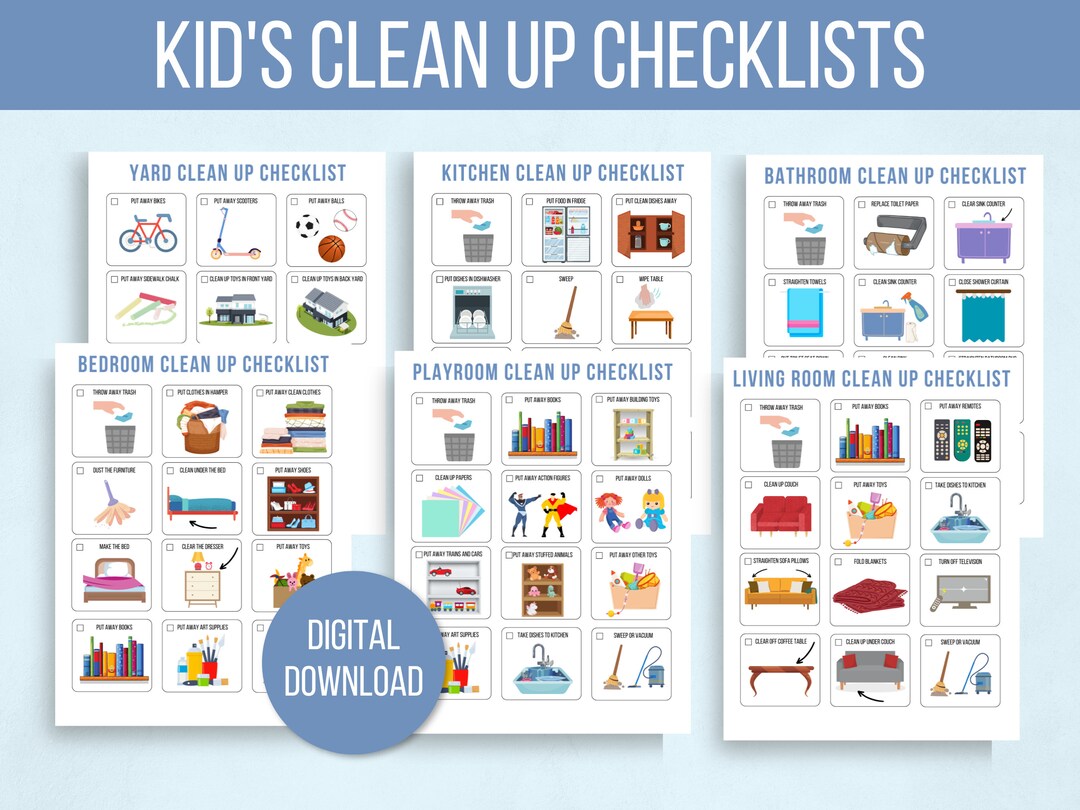 Kids Cleaning Checklist With Pictures, Kids Tidying Checklists, Kids ...