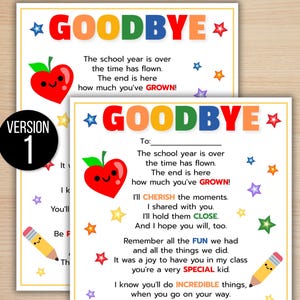 End of School Year Letter for Students, Gift From Teacher, Last Day of ...