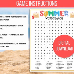 Summer Word Search, Fun Summer Game, Printable Summer Game, Summer ...