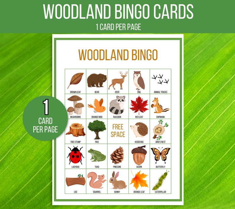 Woodland Bingo, 30 Printable Woodland Bingo Cards, Woodland Party Game ...