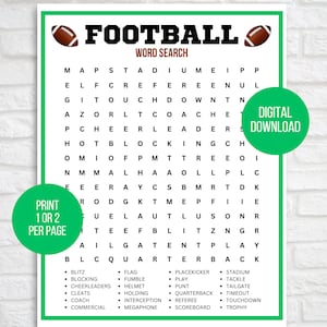 Football Word Search, Printable Football Word Search, Football Activity ...