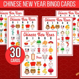 Chinese New Year Bingo, 30 Chinese New Year Bingo Cards, Chinese New ...