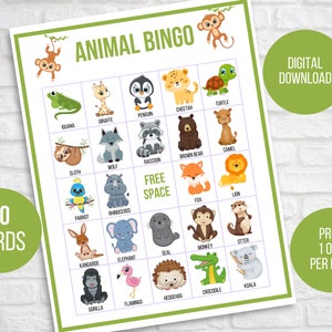 Animal Bingo 30 Printable Animal Bingo Cards Animal Party - Etsy