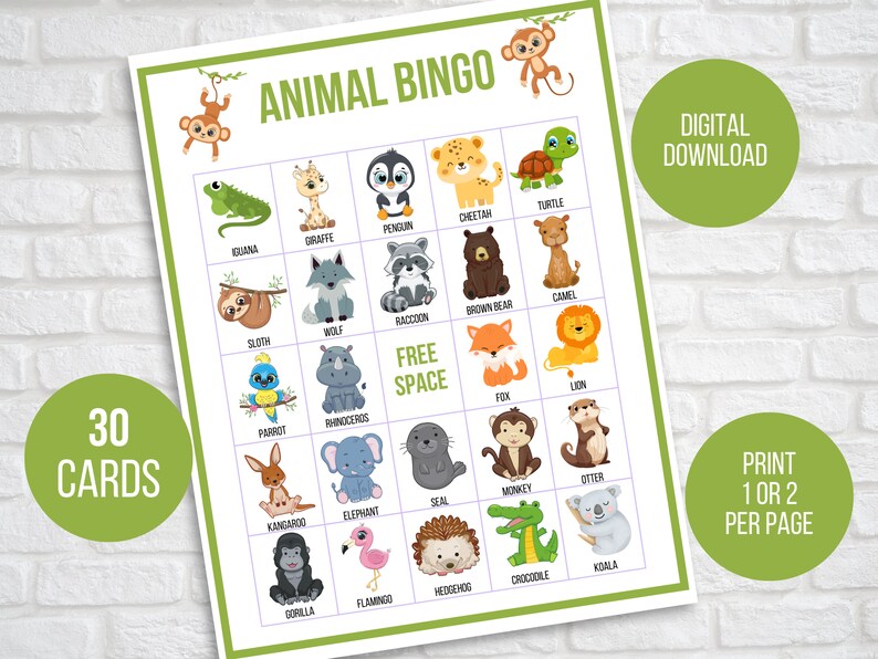 Animal Bingo 30 Printable Animal Bingo Cards Animal Party - Etsy
