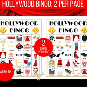 Movie Bingo, 30 Movie Bingo Cards, Hollywood Bingo, Movie Night Bingo ...