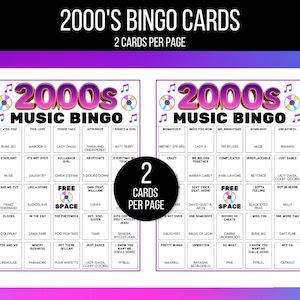 2000s Bingo, 2000s Song Bingo, 2000s Music Bingo, 2000s Retro Bingo ...