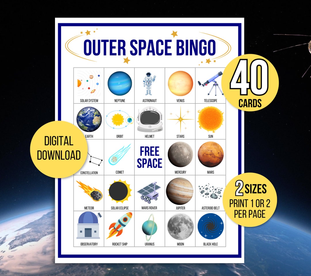 Outer Space Bingo, Solar System Bingo, Astronomy Bingo, 40 Printable ...