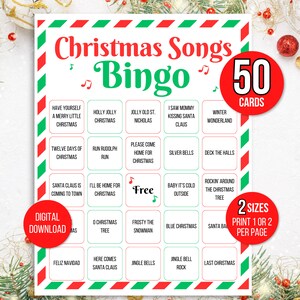 Christmas Songs Bingo, 50 Printable Christmas Songs Bingo Cards ...