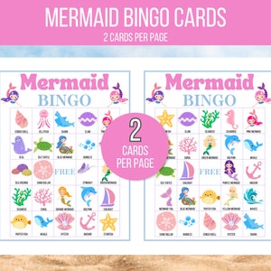 Mermaid Bingo, 30 Printable Mermaid Bingo Cards, Mermaid Game, Mermaid ...