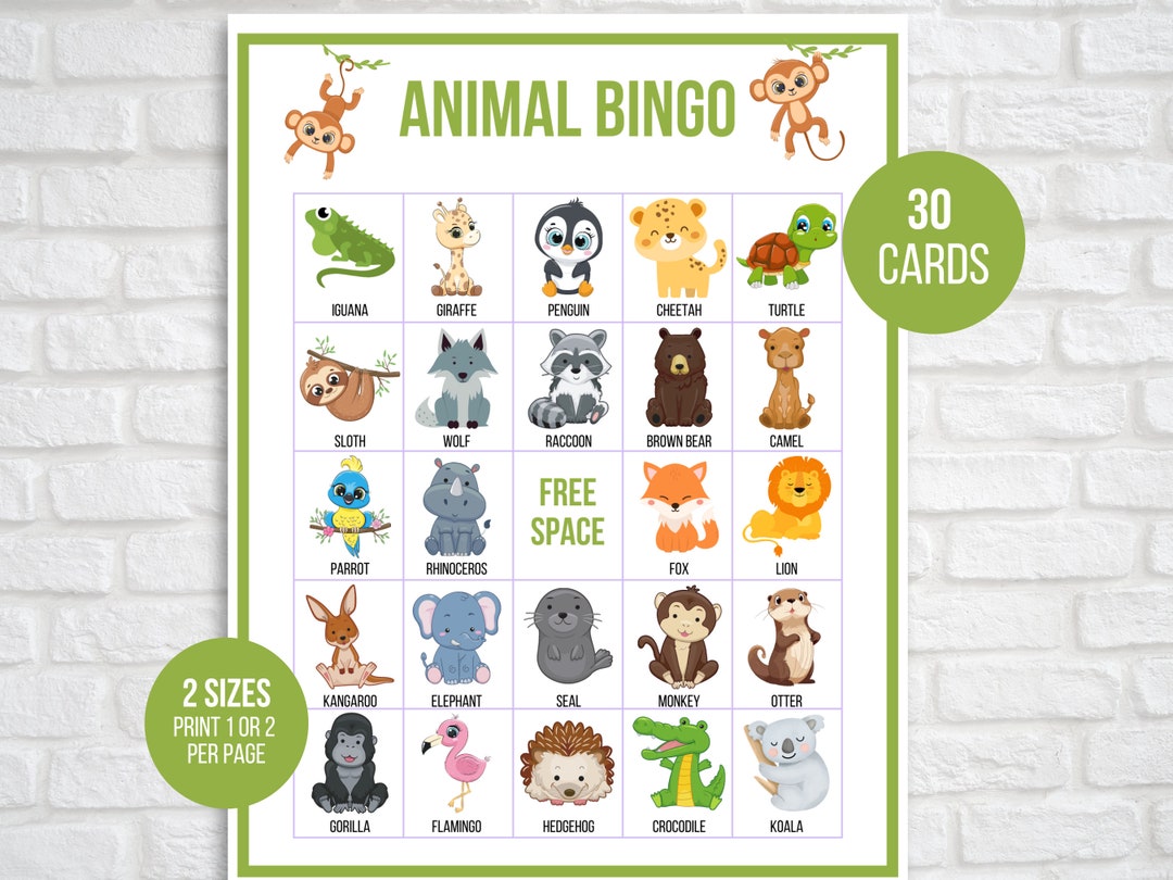 Animal Bingo 30 Printable Animal Bingo Cards Animal Party - Etsy
