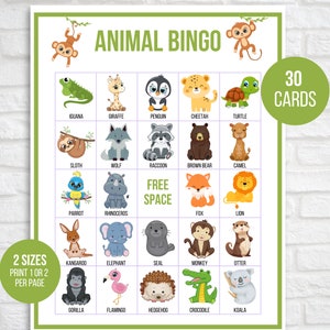 Animal Bingo, 30 Printable Animal Bingo Cards, Animal Party Game ...