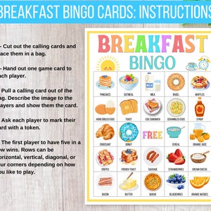 Breakfast Bingo, 60 Printable Breakfast Bingo Cards, Breakfast Bingo ...
