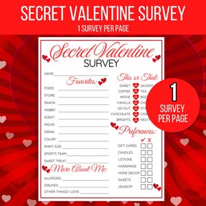 Secret Valentine Survey, Secret Valentine Gift Exchange, Printable ...