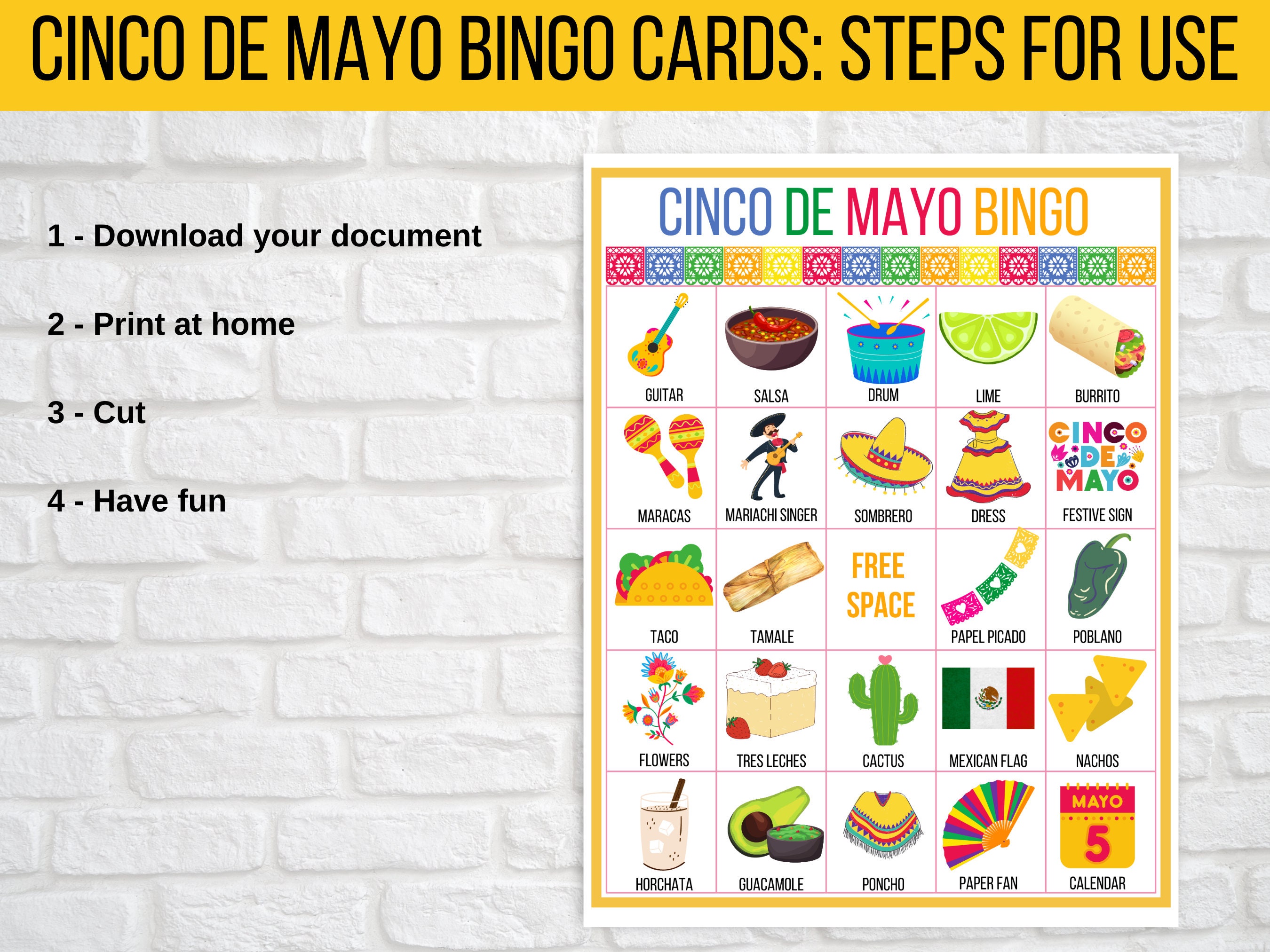 Cinco De Mayo Bingo 30 Printable Cinco De Mayo Bingo Cards - Etsy