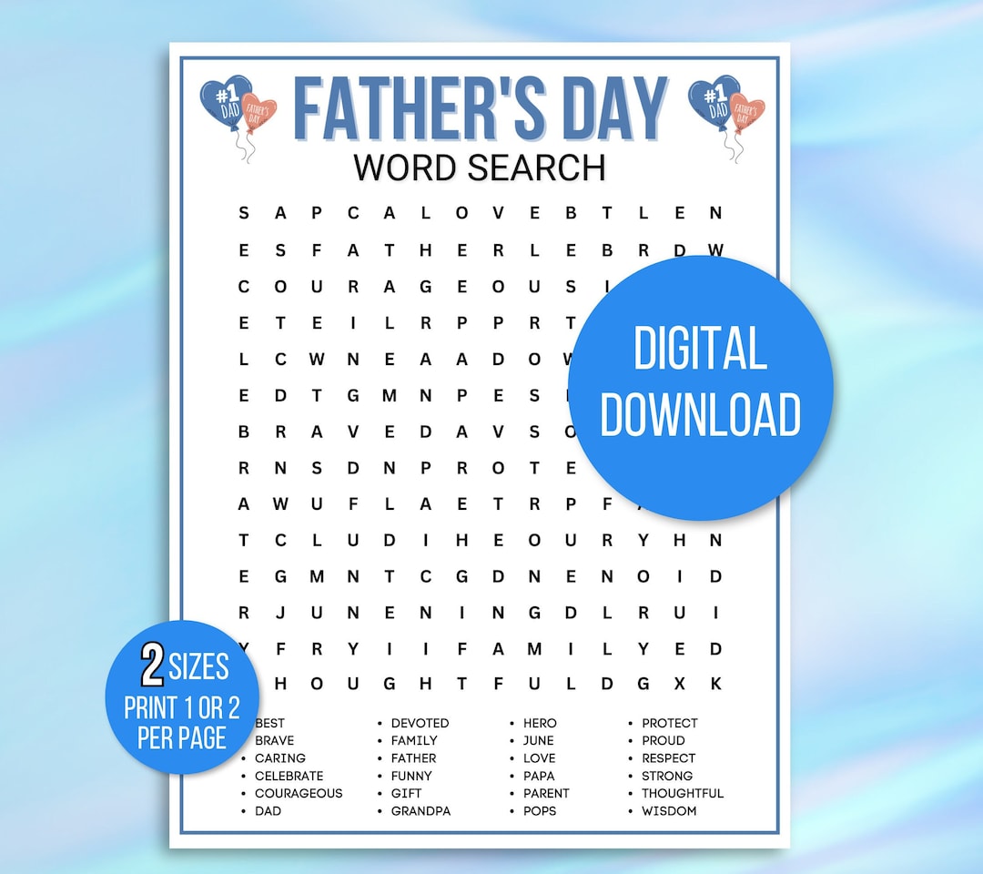Father's Day Word Search, Printable Father's Day Game, Father's Day ...