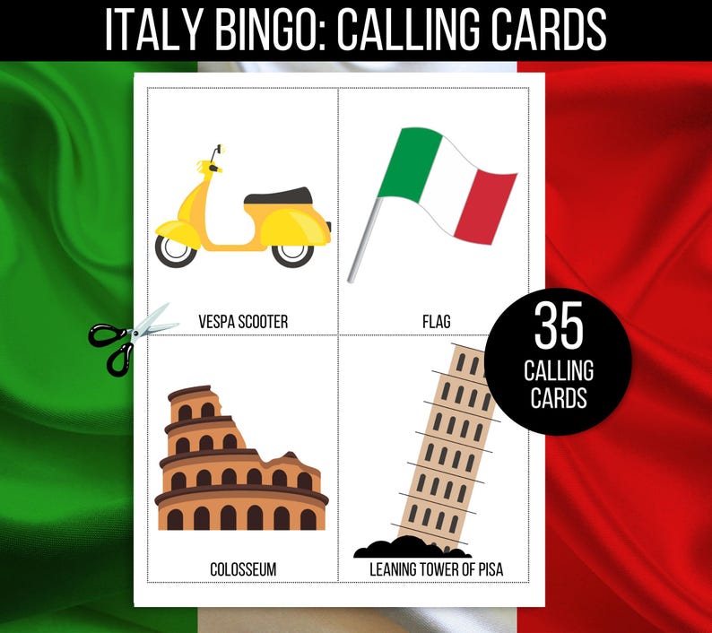 Italy Bingo, 60 Italy Travel Bingo Cards, Travel Bingo, Italian Bingo ...