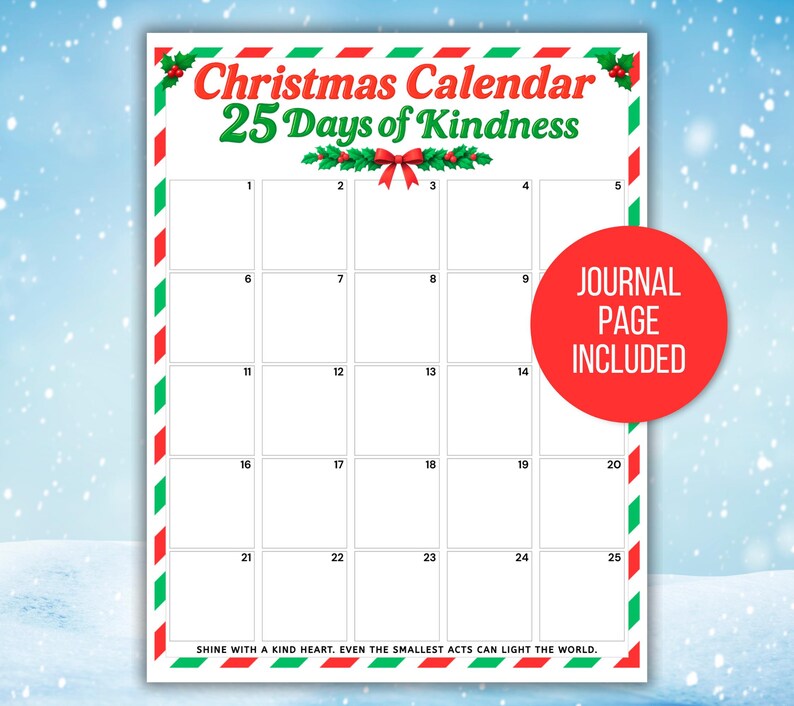 Christmas Acts of Kindness Calendar, Advent Calendar for Kid & Adult ...