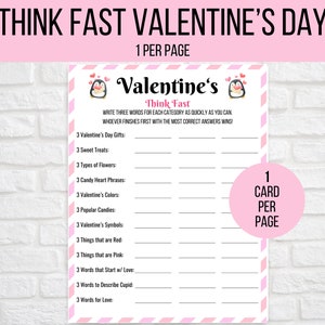 Think Fast Valentine's Day Game, Fun Valentine's Game, Printable ...