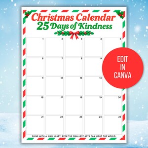 Christmas Acts of Kindness Calendar, Advent Calendar for Kid & Adult ...