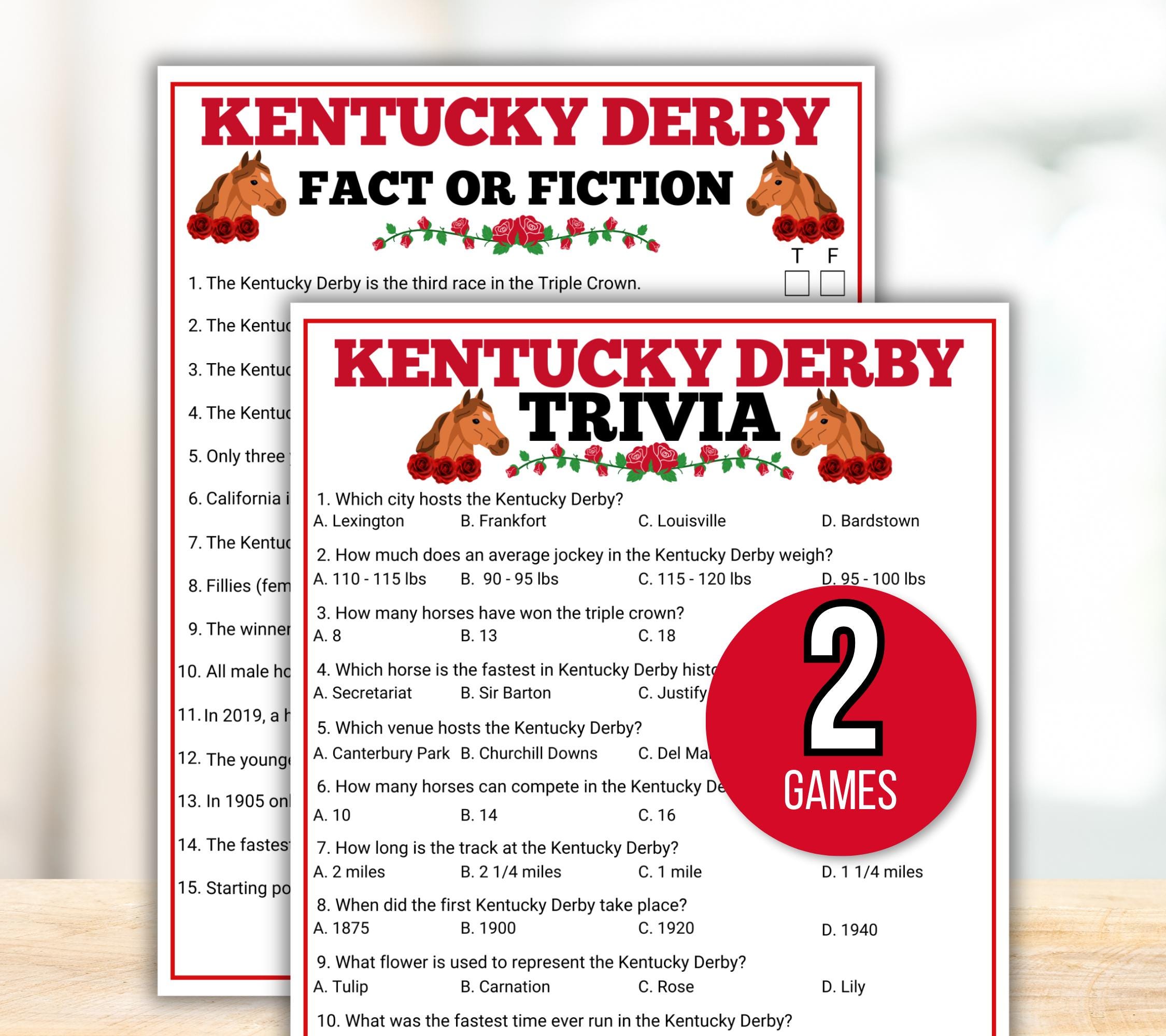 Kentucky Derby Trivia Game, Kentucky Derby Game, Kentucky Derby Trivia ...