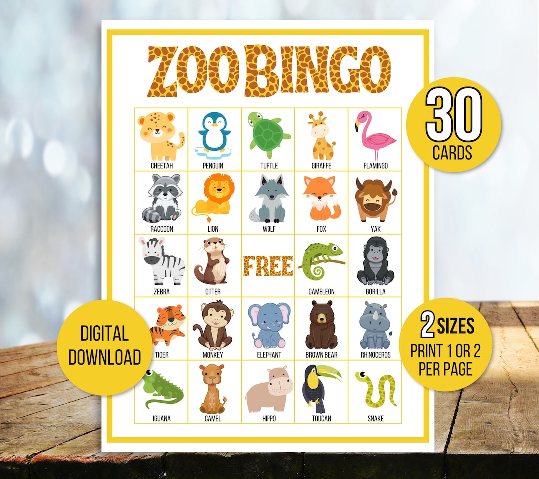 Zoo Bingo, 30 Printable Zoo Bingo Cards, Animal Bingo, Zoo Party Game ...