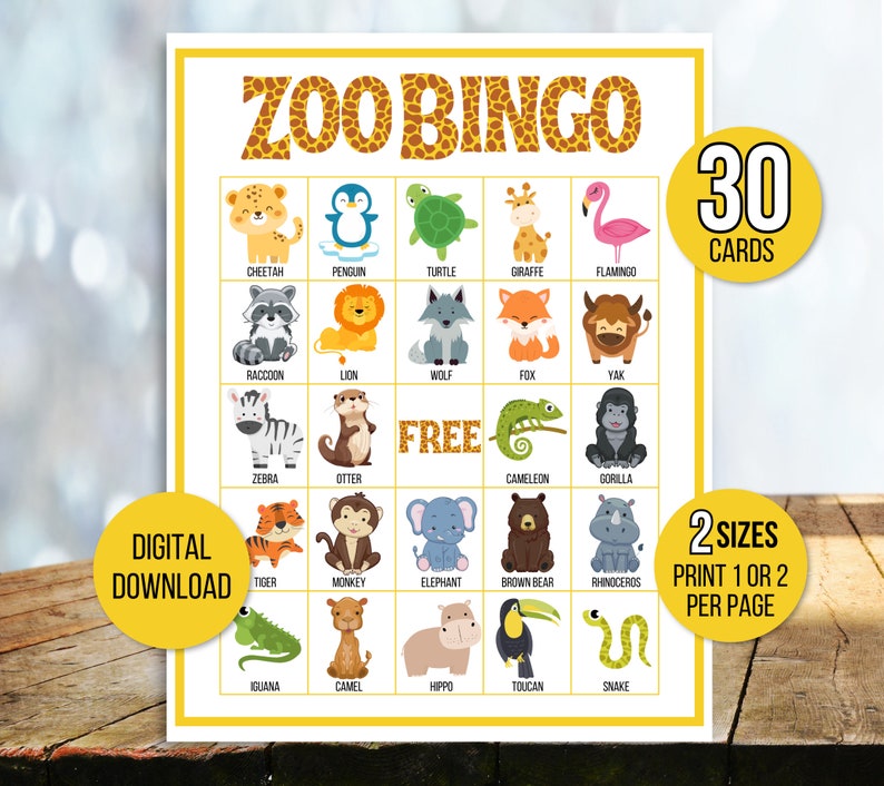 Zoo Bingo, 30 Printable Zoo Bingo Cards, Animal Bingo, Zoo Party Game ...