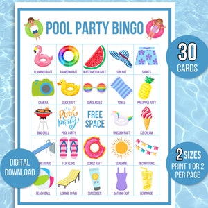 Pool Party Bingo, 30 Unique Printable Pool Bingo Cards, Pool Party Game ...